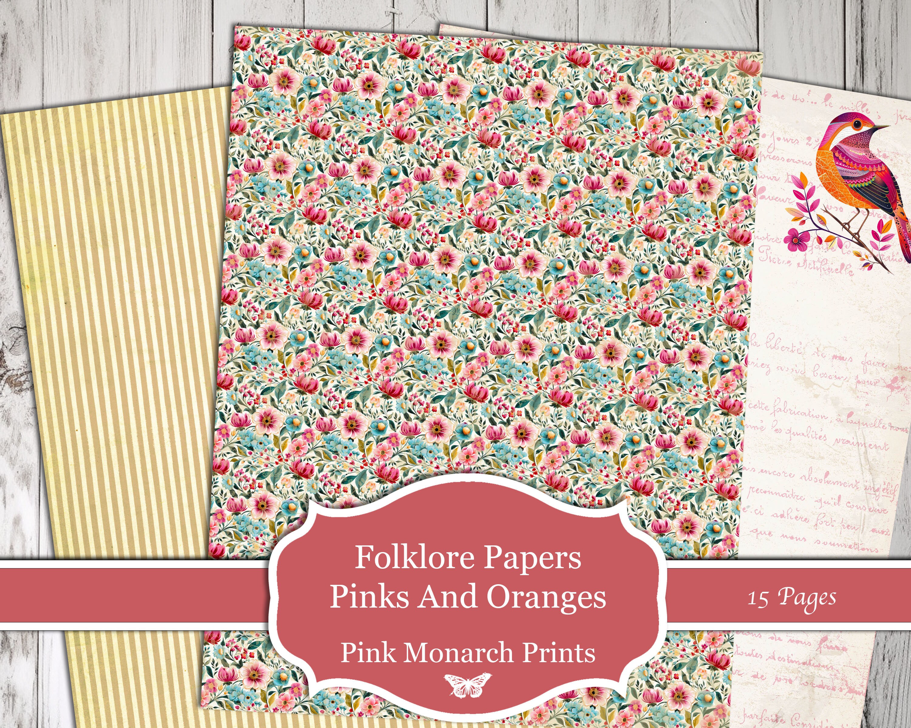 Folklore Papers, Pinks and Oranges, Printable Papers, Digital Junk ...