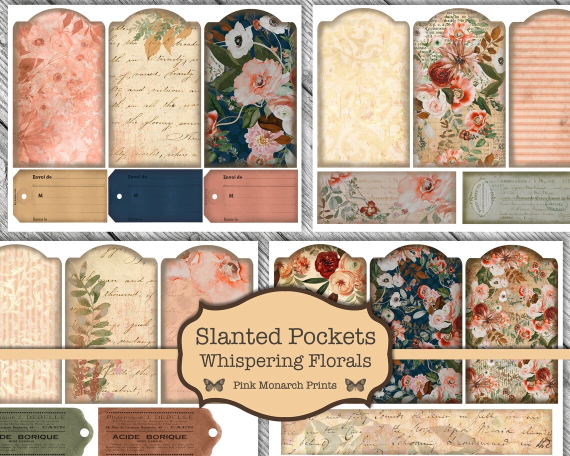 Slanted Pockets Pocket Tags Junk Journal Supplies Junk - Etsy