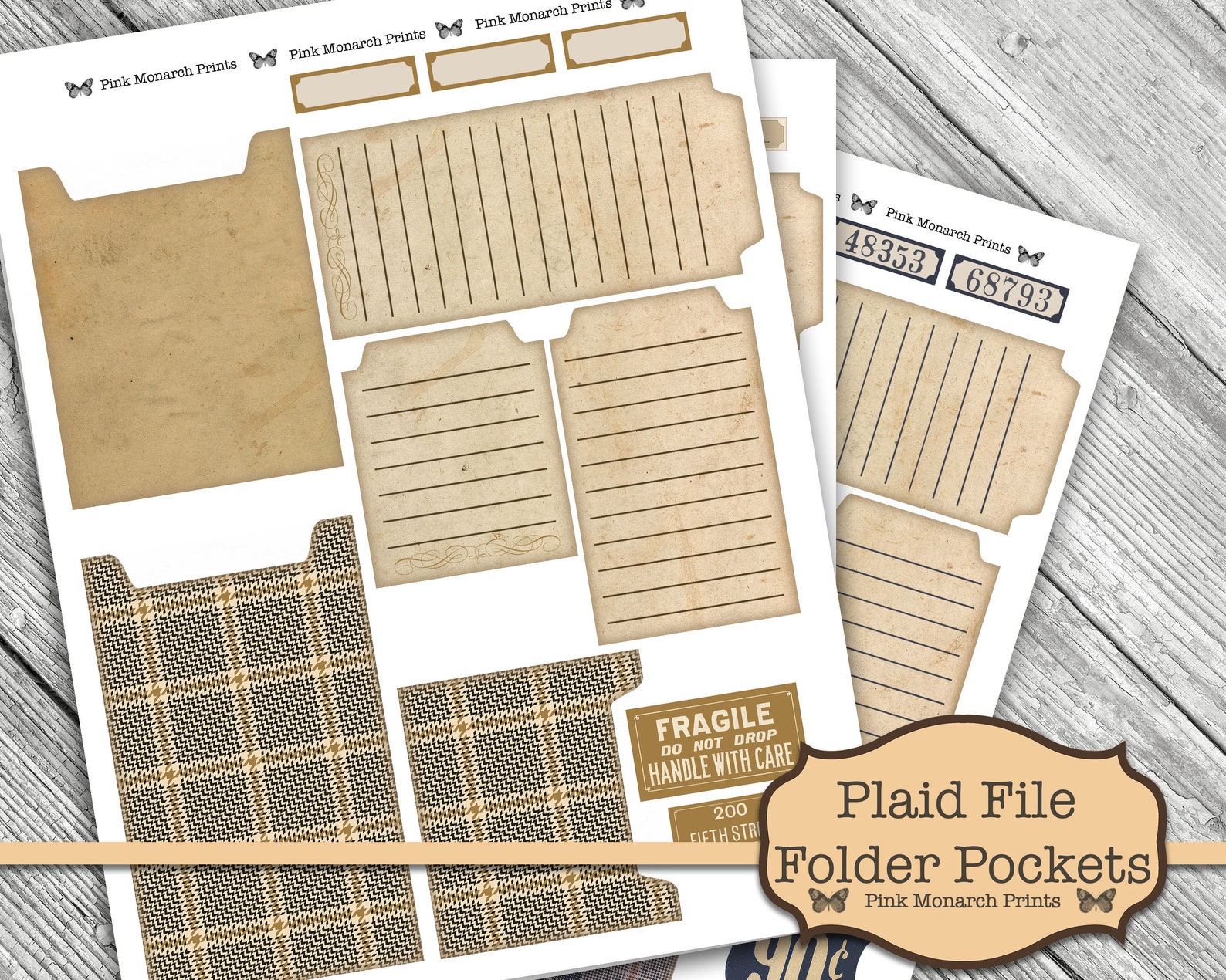 Plaid File Folder Pockets, Junk Journal Supplies, Vintage Ephemera ...