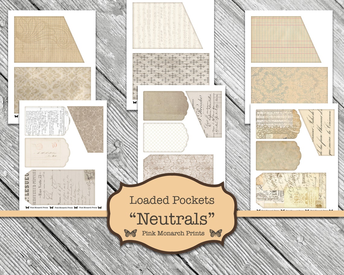 Junk Journal Kit Junk Journal Pockets Printable Neutral - Etsy