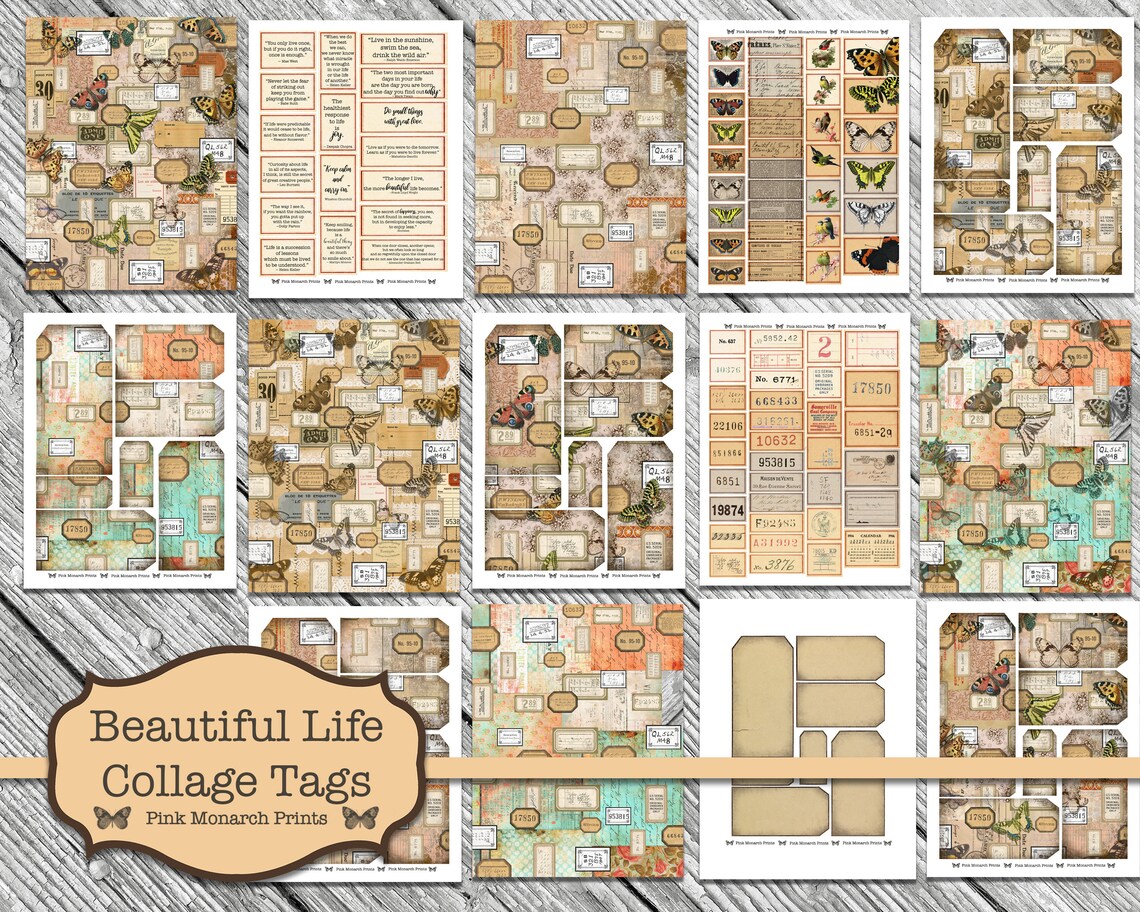 Beautiful Life Collage Tags, Junk Journal Kit, Junk Journaling Digitals ...