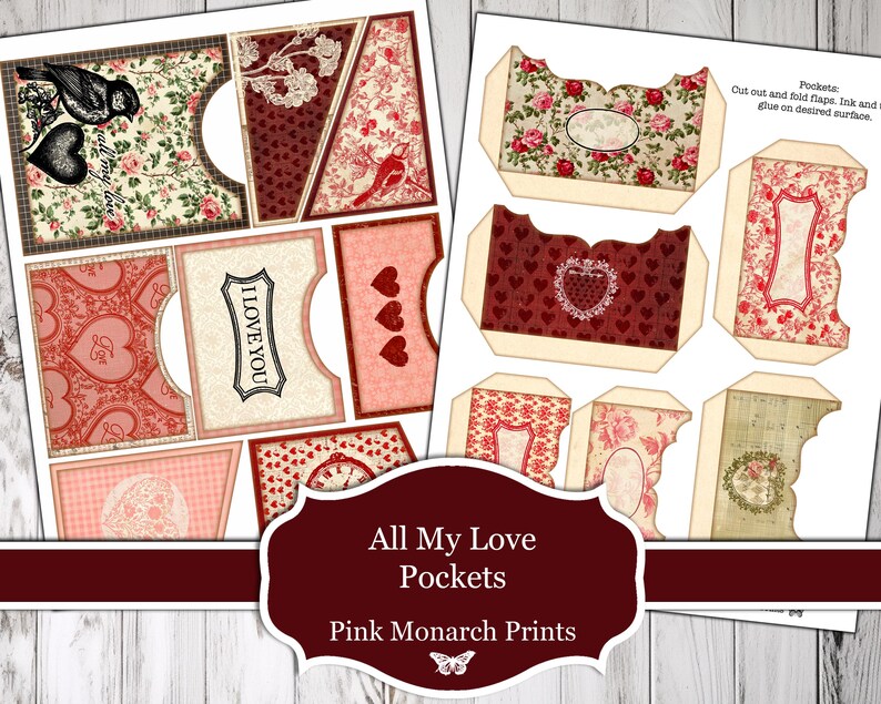 All My Love Pockets, Digital, Printable, Romance, Valentines Day ...