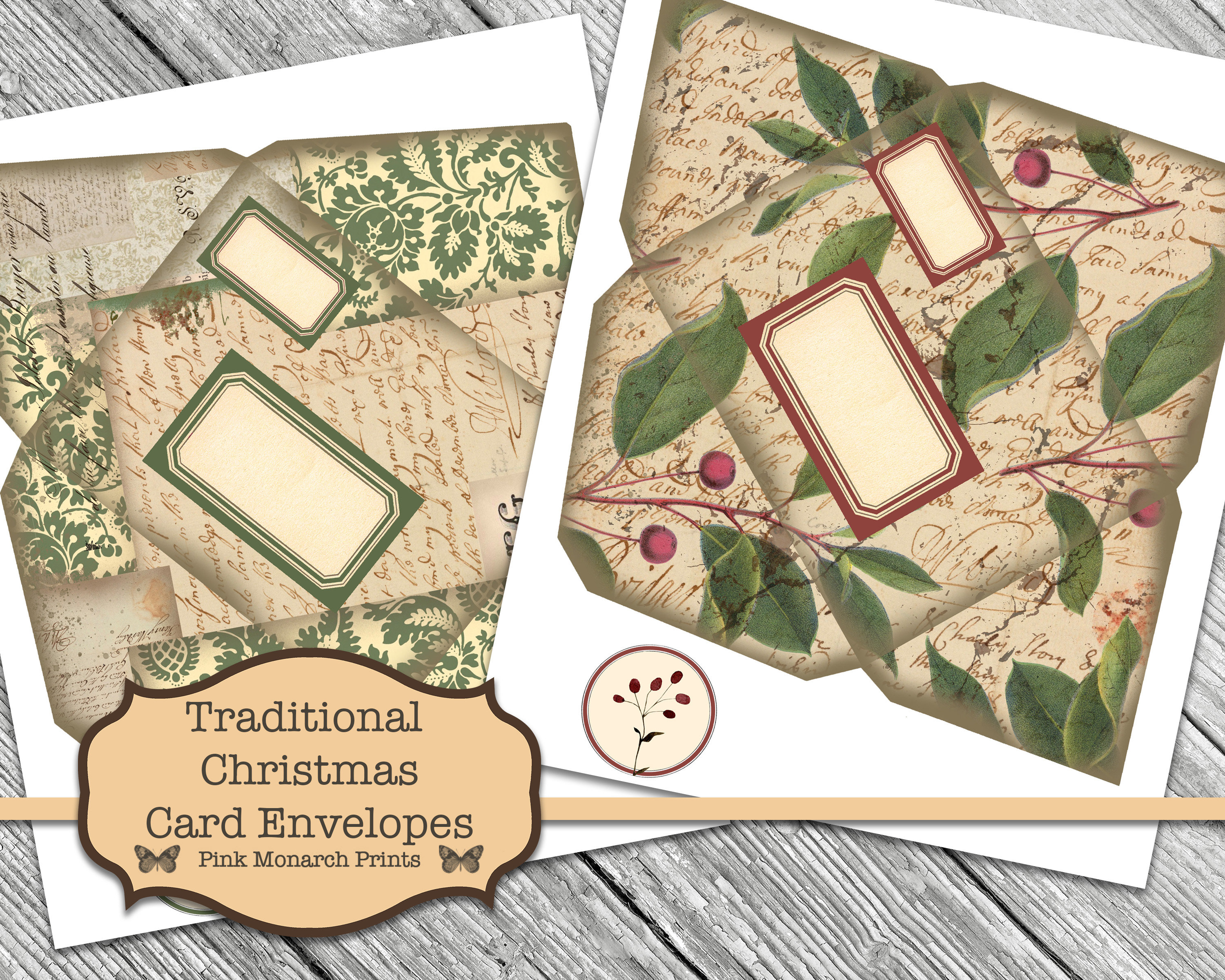 Traditional Christmas Card Envelopes, Christmas Junk Journal, Junk ...