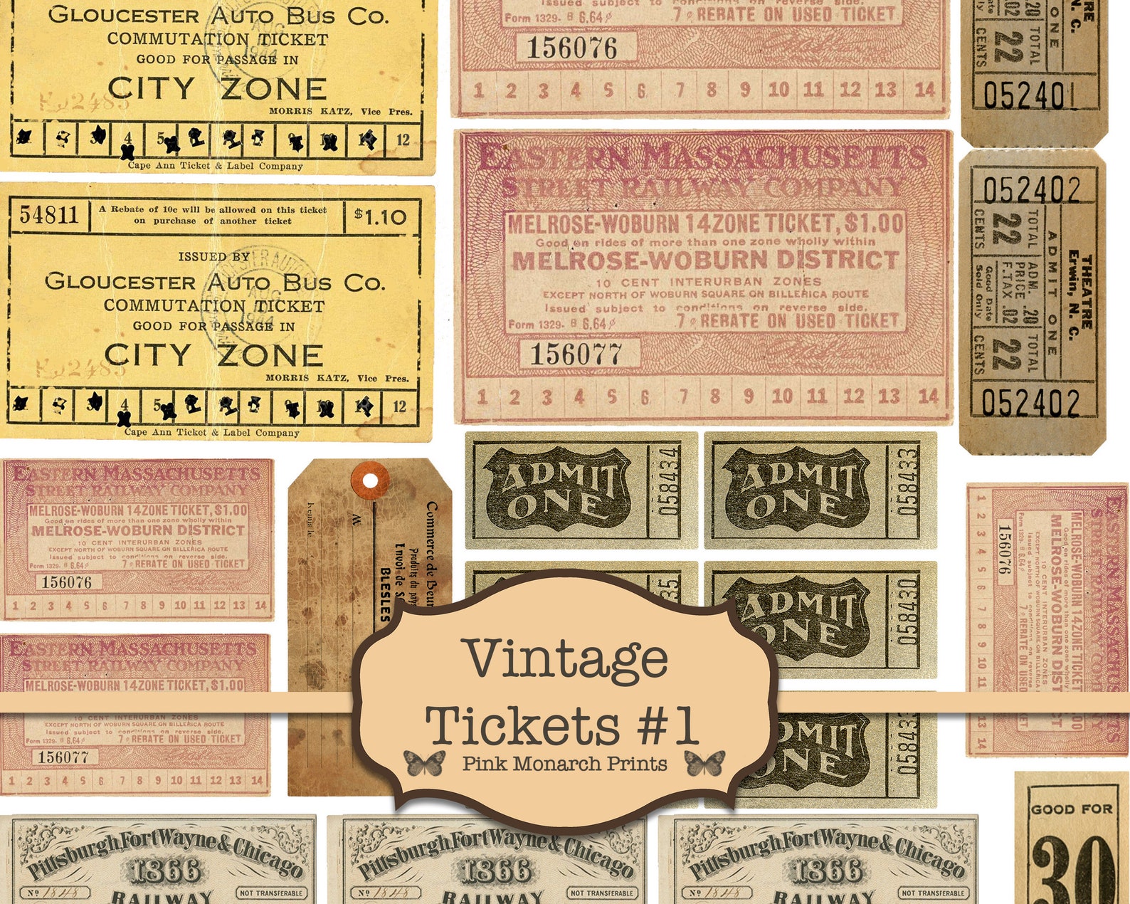 Vintage Tickets, Junk Journal Kit, Junk Journaling Digitals, Collage ...