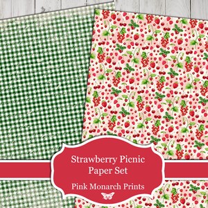 Strawberry Picnic Paper Set, Digital, Printable, Junk Journal Papers ...