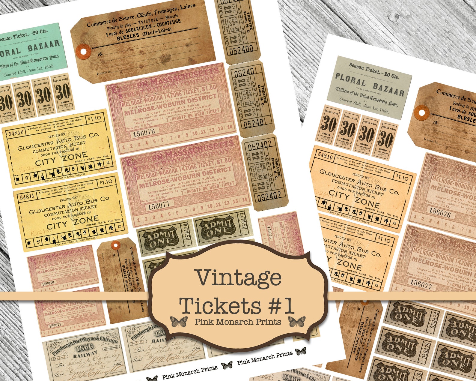 Vintage Tickets, Junk Journal Kit, Junk Journaling Digitals, Collage ...