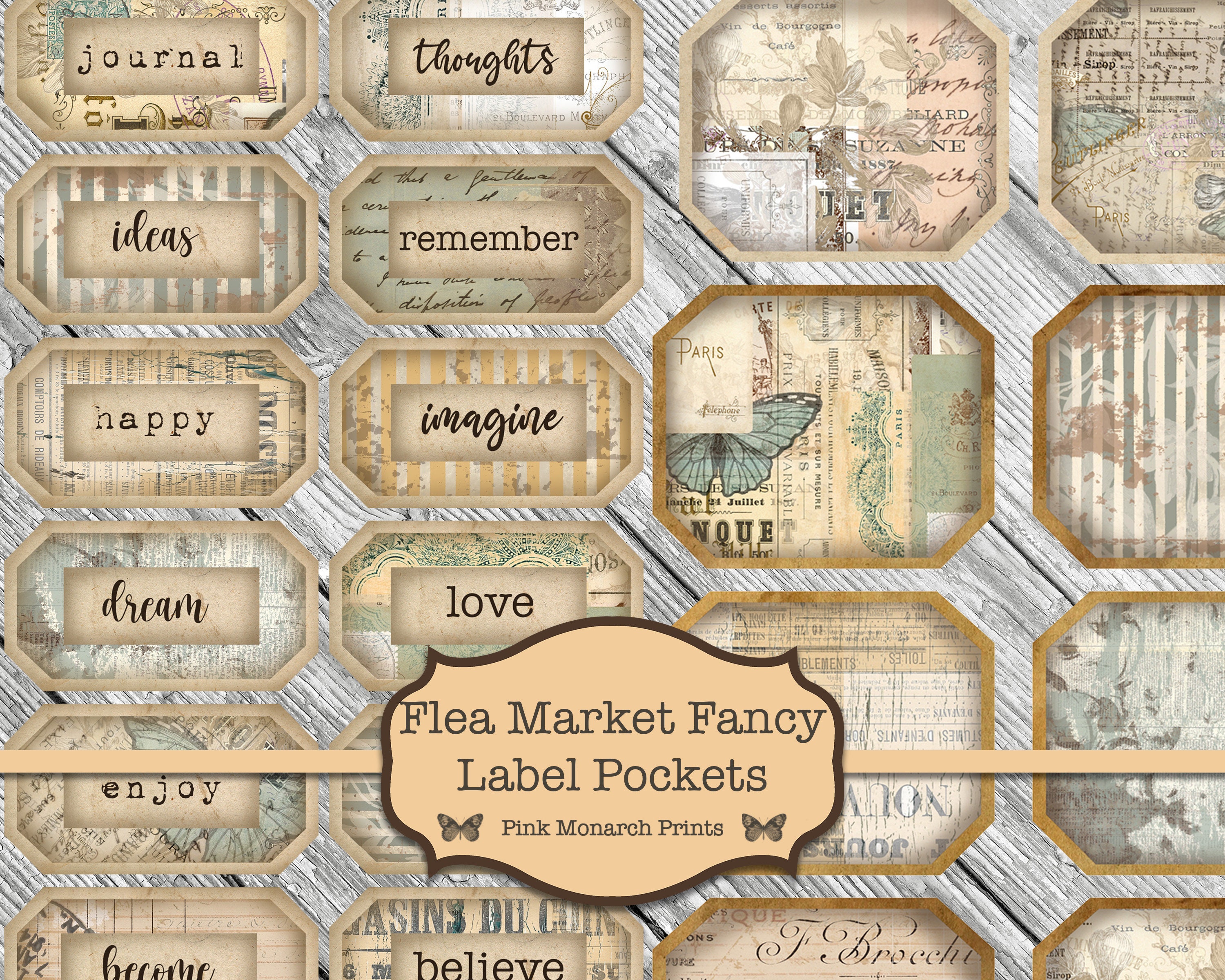 Flea Market Tags Shabby Chic Paper Junk Journal Kit Vintage - Etsy