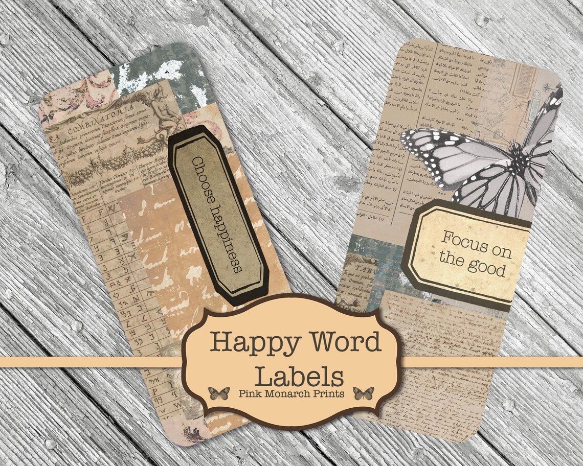 Happy Word Labels, Junk Journaling Words, Words for Junk Journals, Junk ...