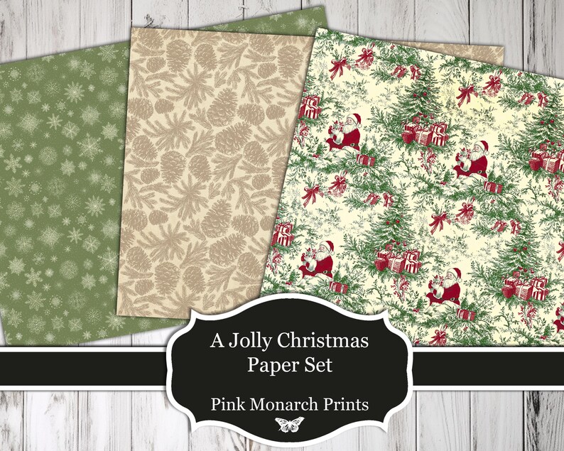 A Jolly Christmas Paper Set, 15, Printable, Digital, Vintage Christmas ...