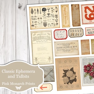 Classic Ephemera and Tidbits, Digital Junk Journal Kit, Red Junk ...