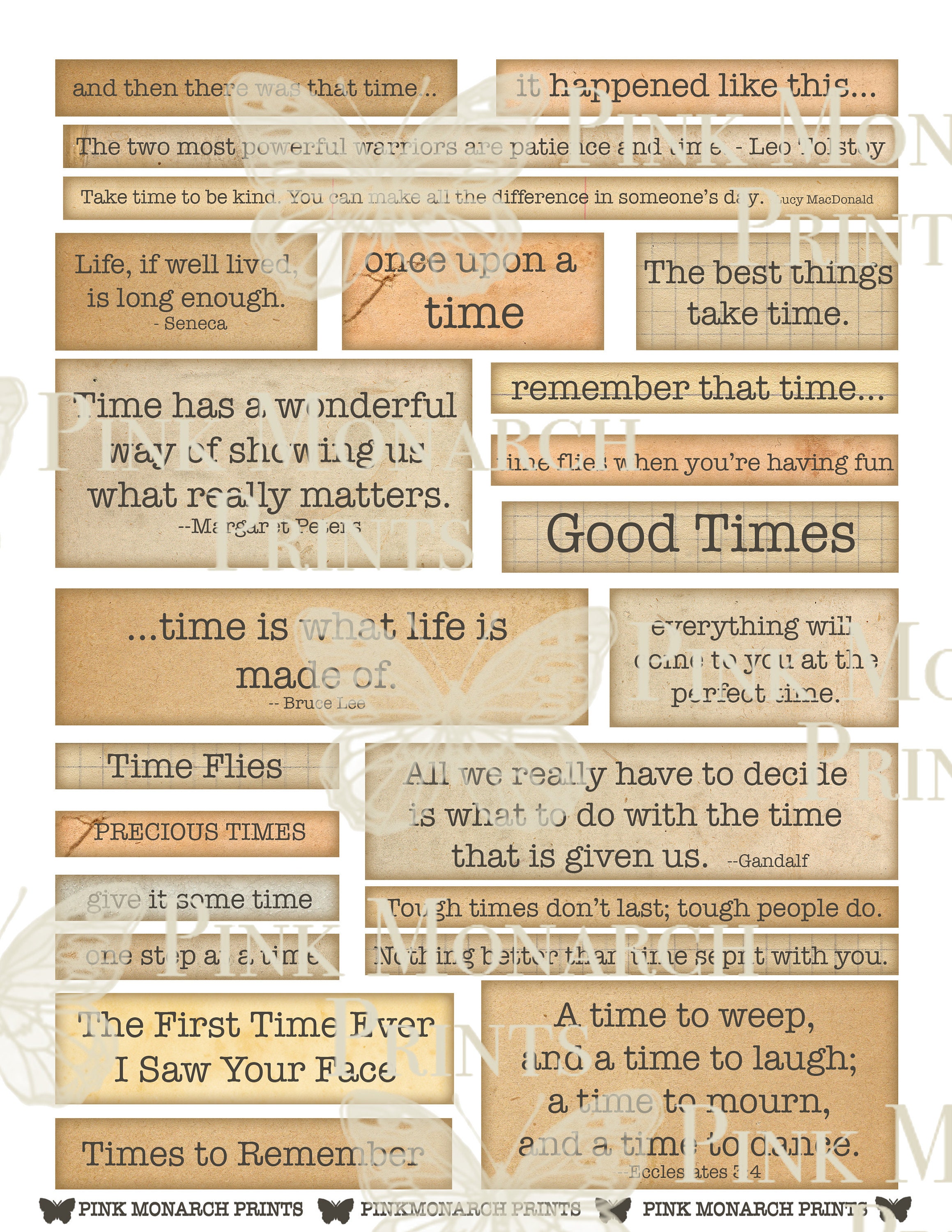 Time Quotes, Digital Inspirational Words, Printable Junk Journaling ...