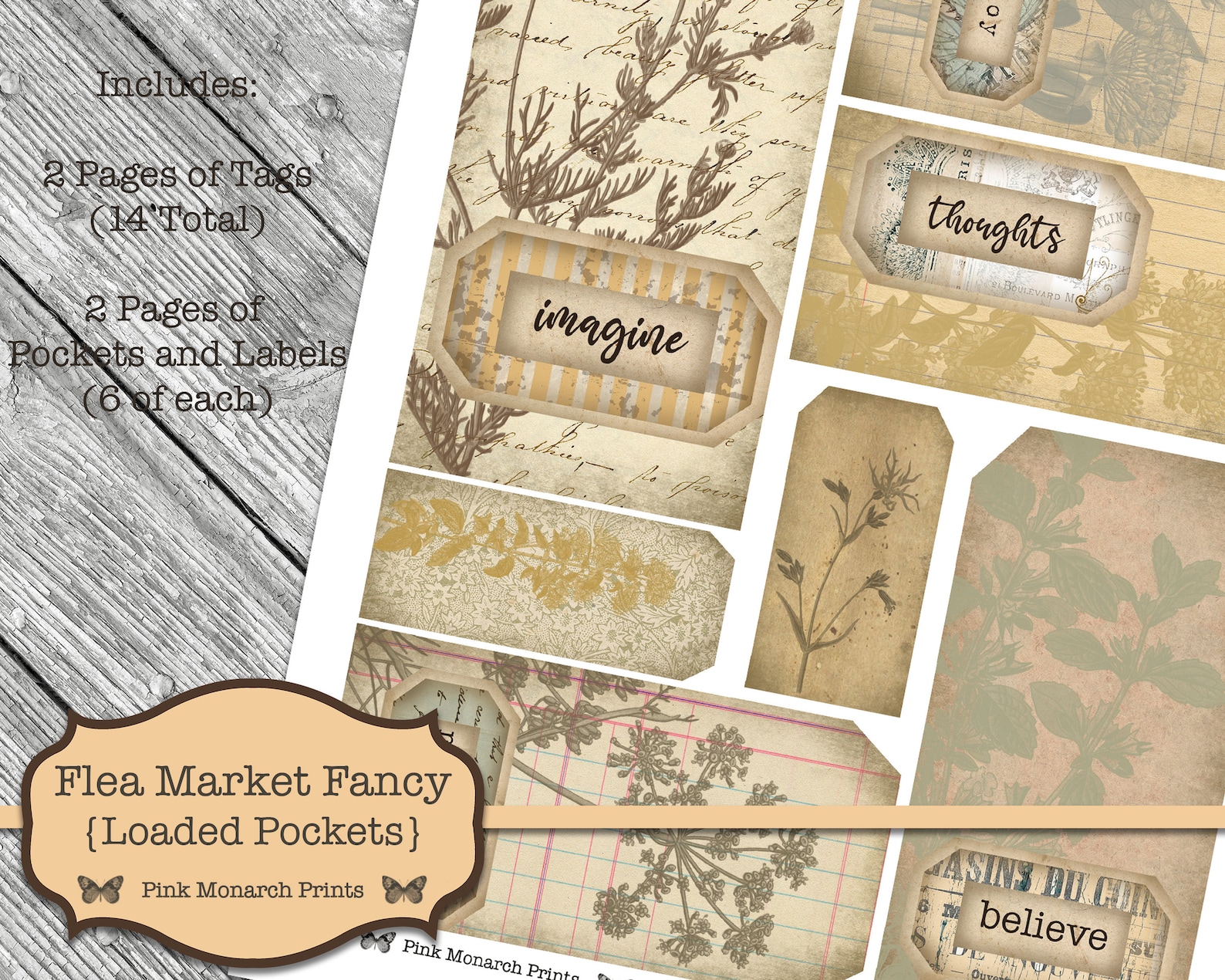 Flea Market Loaded Pockets, Shabby Chic Digital, Junk Journal Kit ...