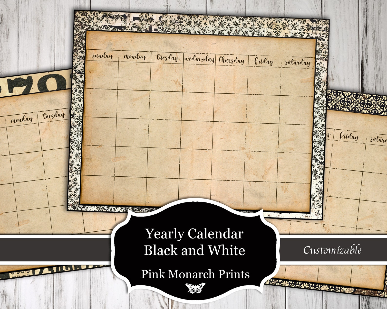 Custom, Junk Journal Calendar, Black and White, Digital Planner, Junk ...