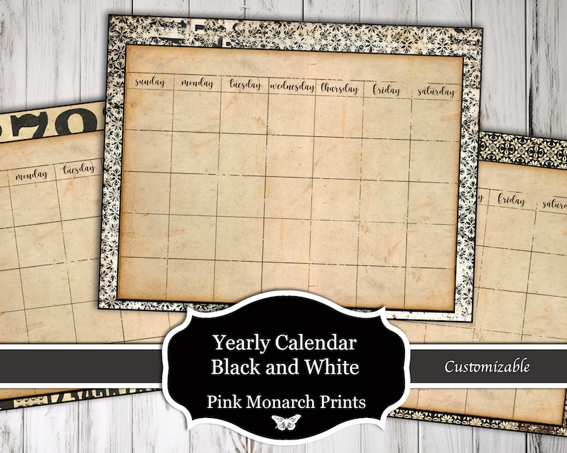Custom, Junk Journal Calendar, Black and White, Digital Planner, Junk ...