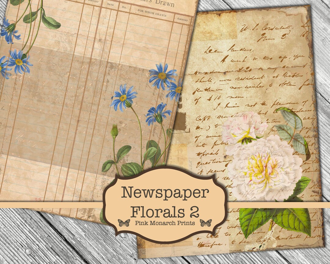 Newspaper Floral Sheets 2, Shabby Chic Papers, Junk Journal Printable ...