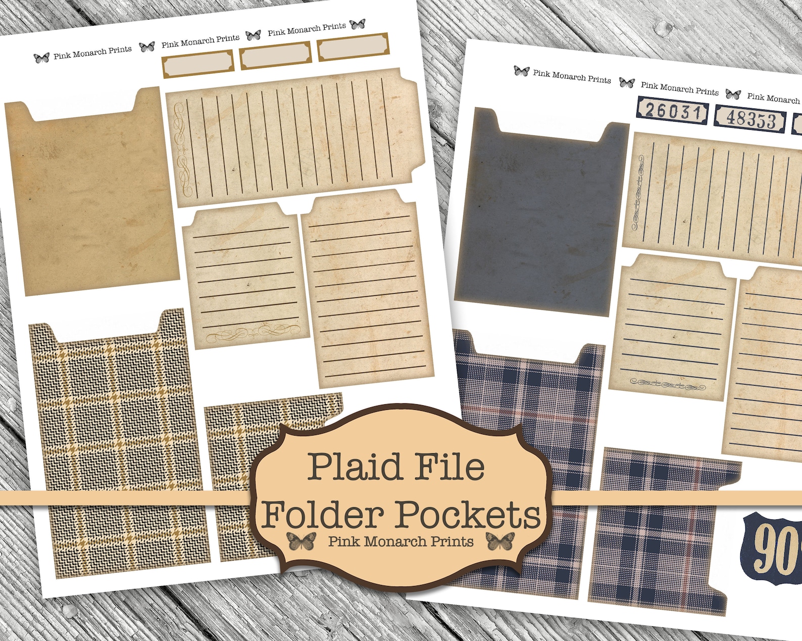 Plaid File Folder Pockets, Junk Journal Supplies, Vintage Ephemera ...