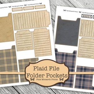 Plaid File Folder Pockets, Junk Journal Supplies, Vintage Ephemera, Junk Journal Ephemera ...