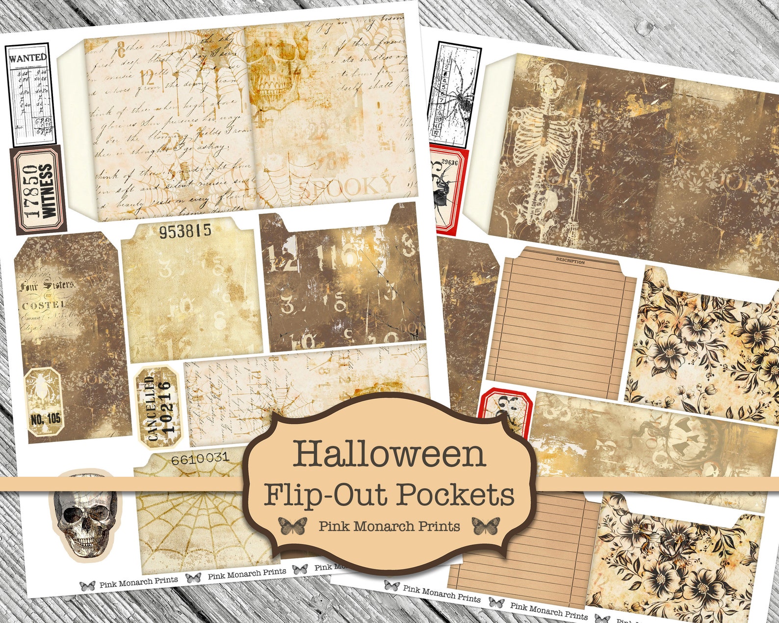 Halloween Flip-out Pockets, Junk Journal Supplies, Vintage Ephemera ...