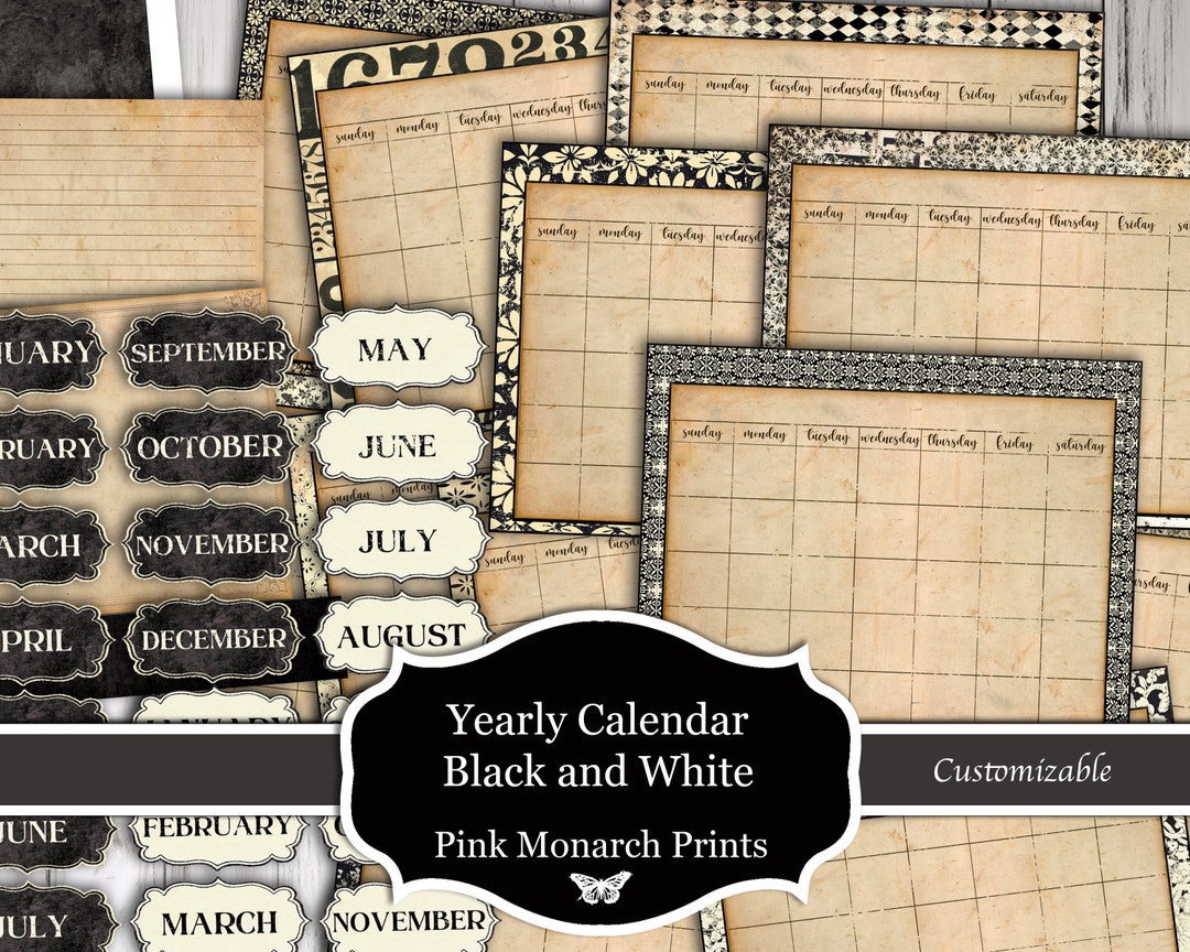 Custom, Junk Journal Calendar, Black and White, Digital Planner, Junk ...