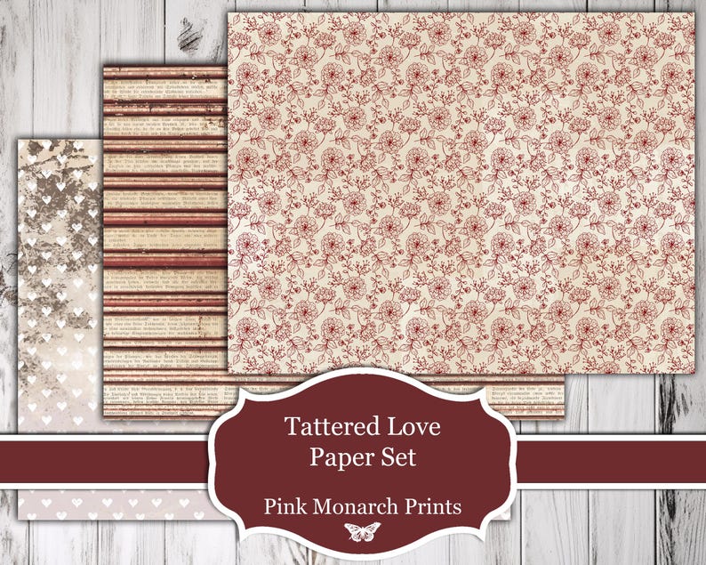 Tattered Love Paper Set, Printable Scrapbooking and Junk Journaling ...