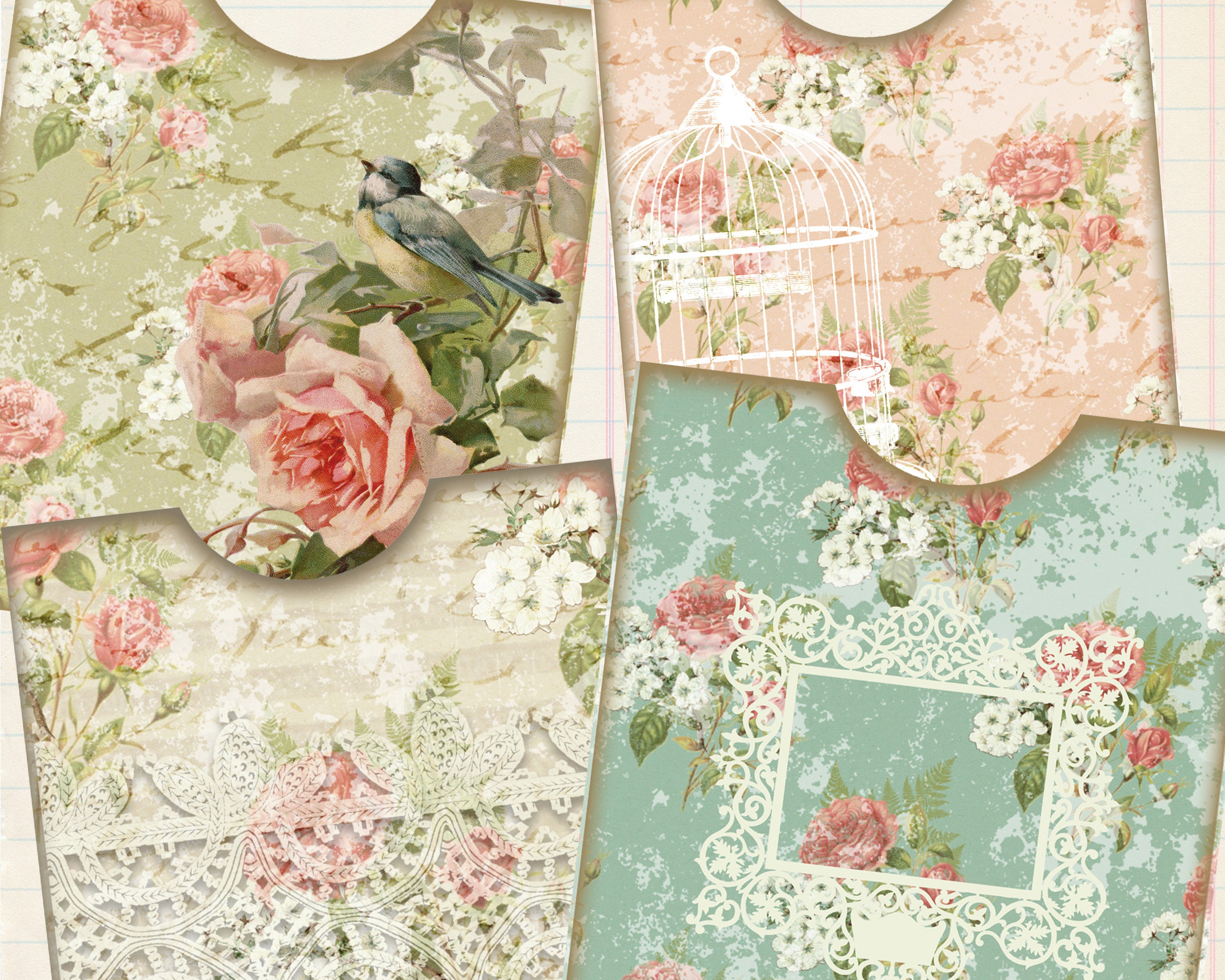 Digital Junk Journal Pockets, Summer Junk Journal, Shabby Chic ...