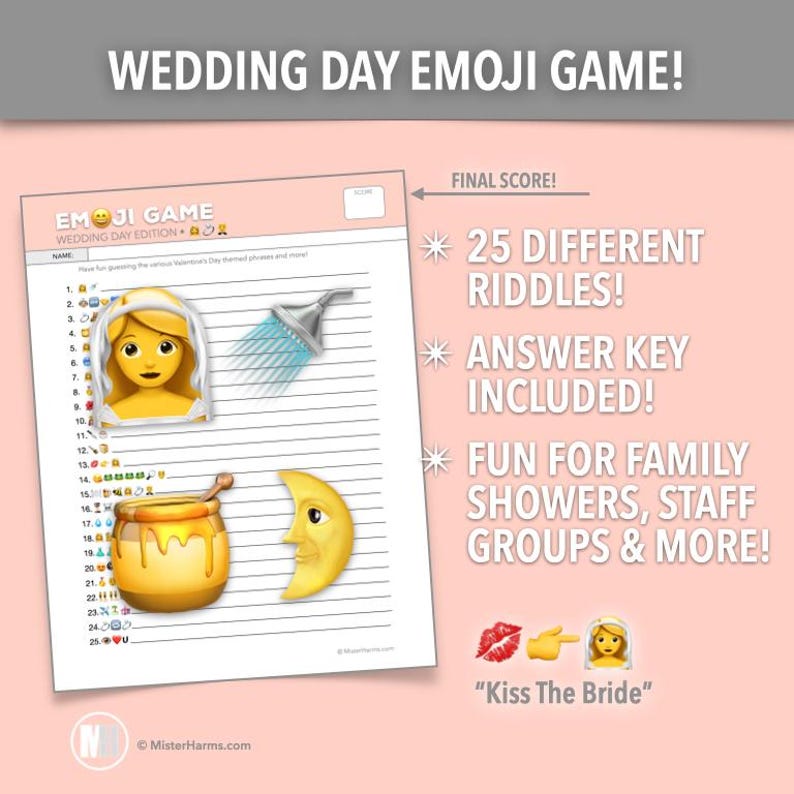Wedding Emoji Pictionary | Wedding Emoji Game | Bridal Shower Emoji ...