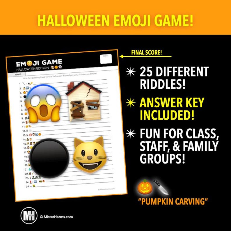 Halloween Emoji Pictionary | Fun Printable Party Guessing Game | Fall ...