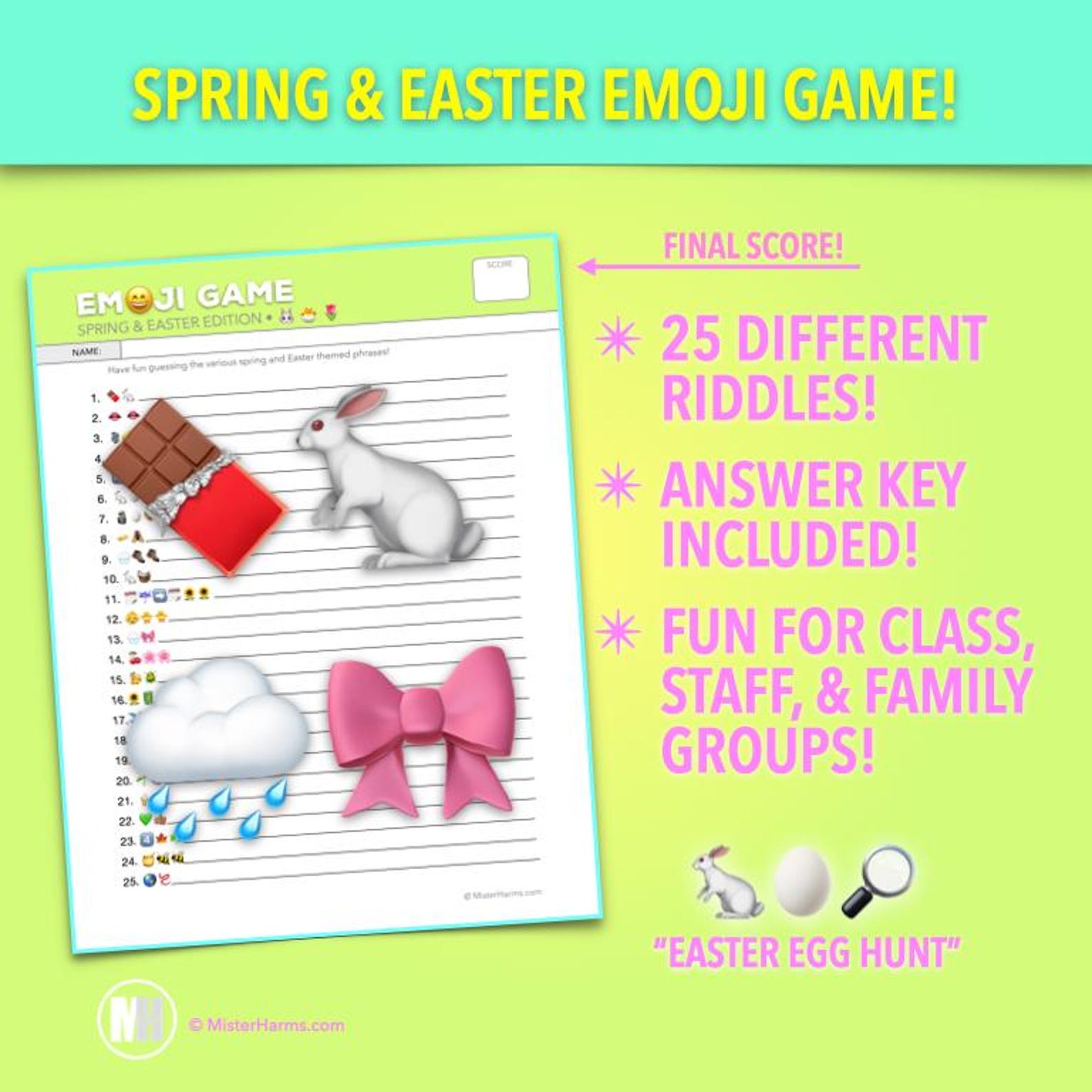 Spring & Easter Emoji Pictionary Printable Game | Easter Activity for ...