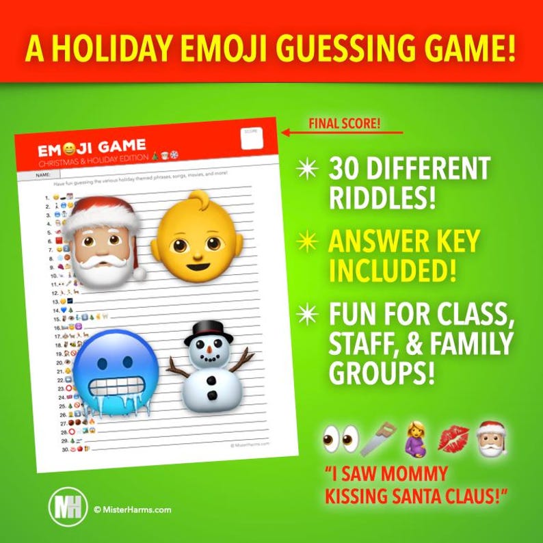 Christmas Emoji Guessing Game Printable | Holiday Emoji Pictionary Game ...