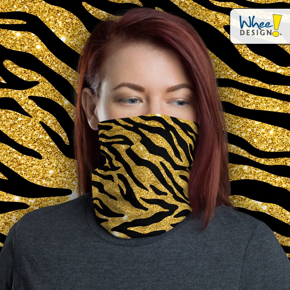 Faux Gold Glitter Tiger Print Neck Gaiter/mask - Etsy
