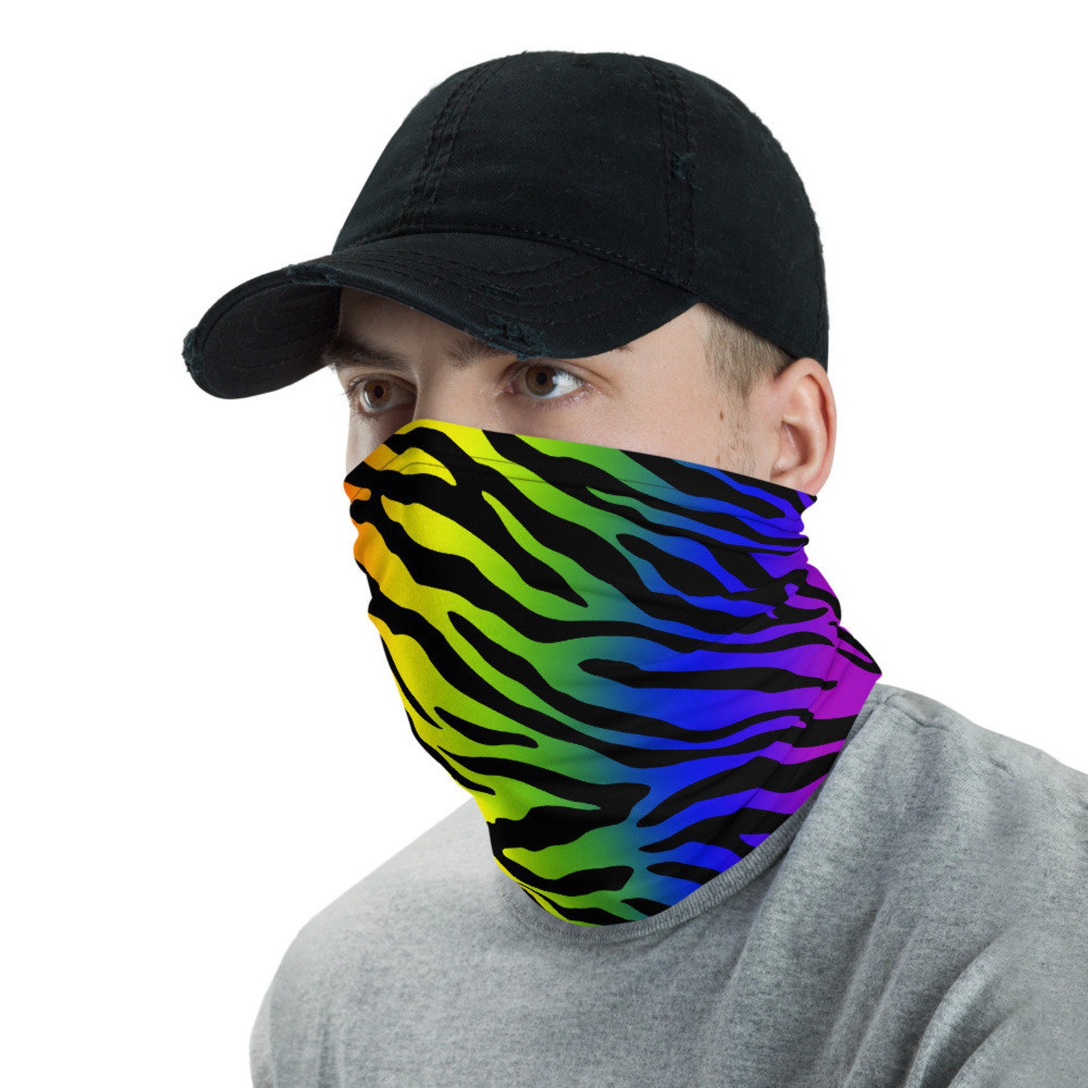 Rainbow Tiger Print Neck Gaiter/mask - Etsy