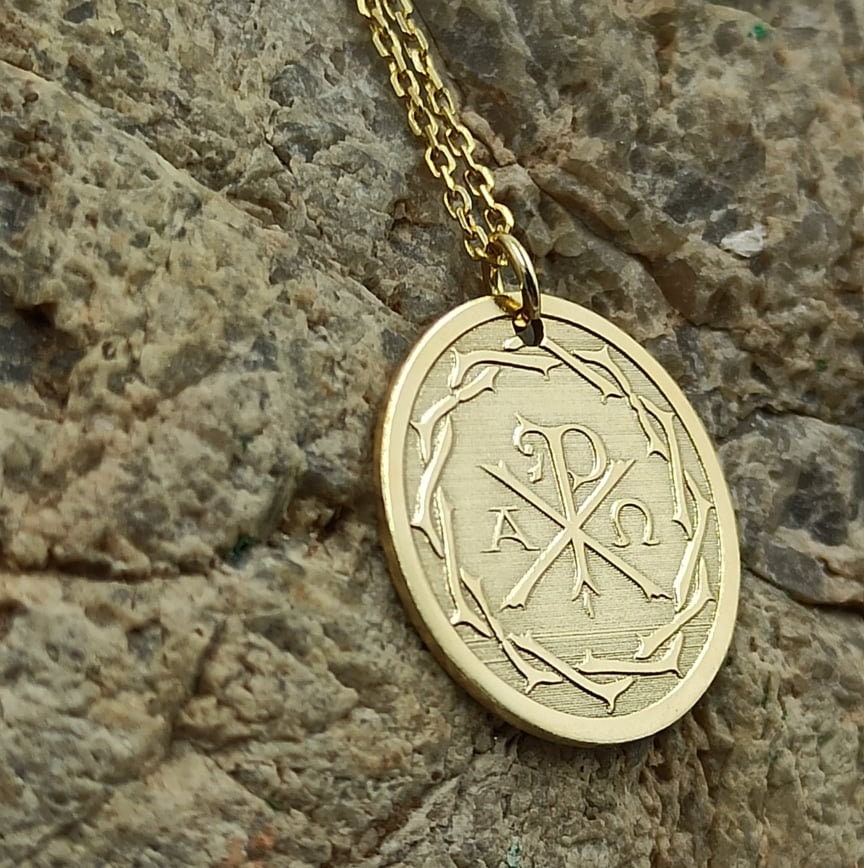 Dainty 14k Solid Gold Chi Rho Cross Necklace Personalized | Etsy