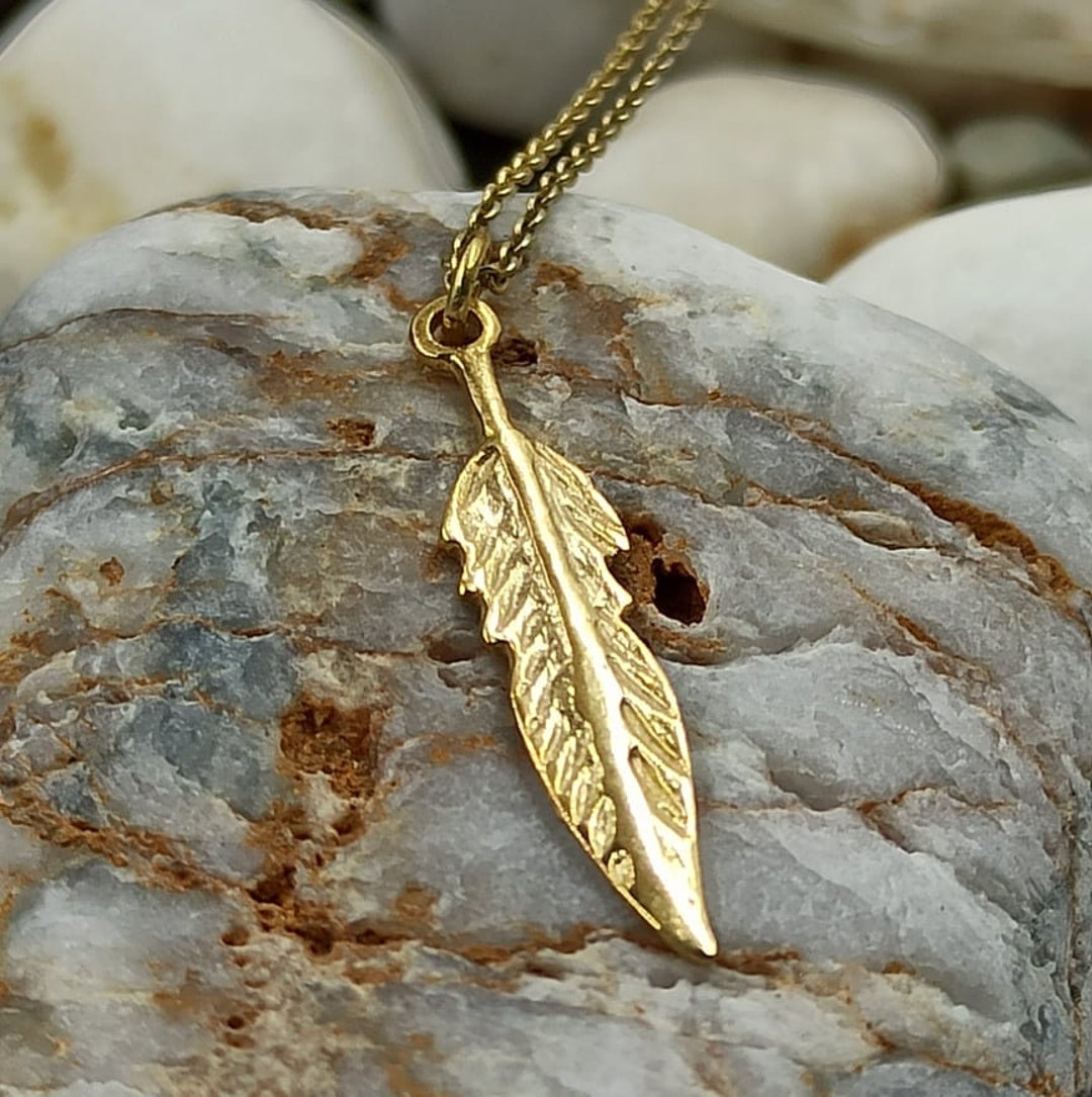 Dainty Feather Necklace Solid Gold 14k,free Spirit,feather Necklace ...