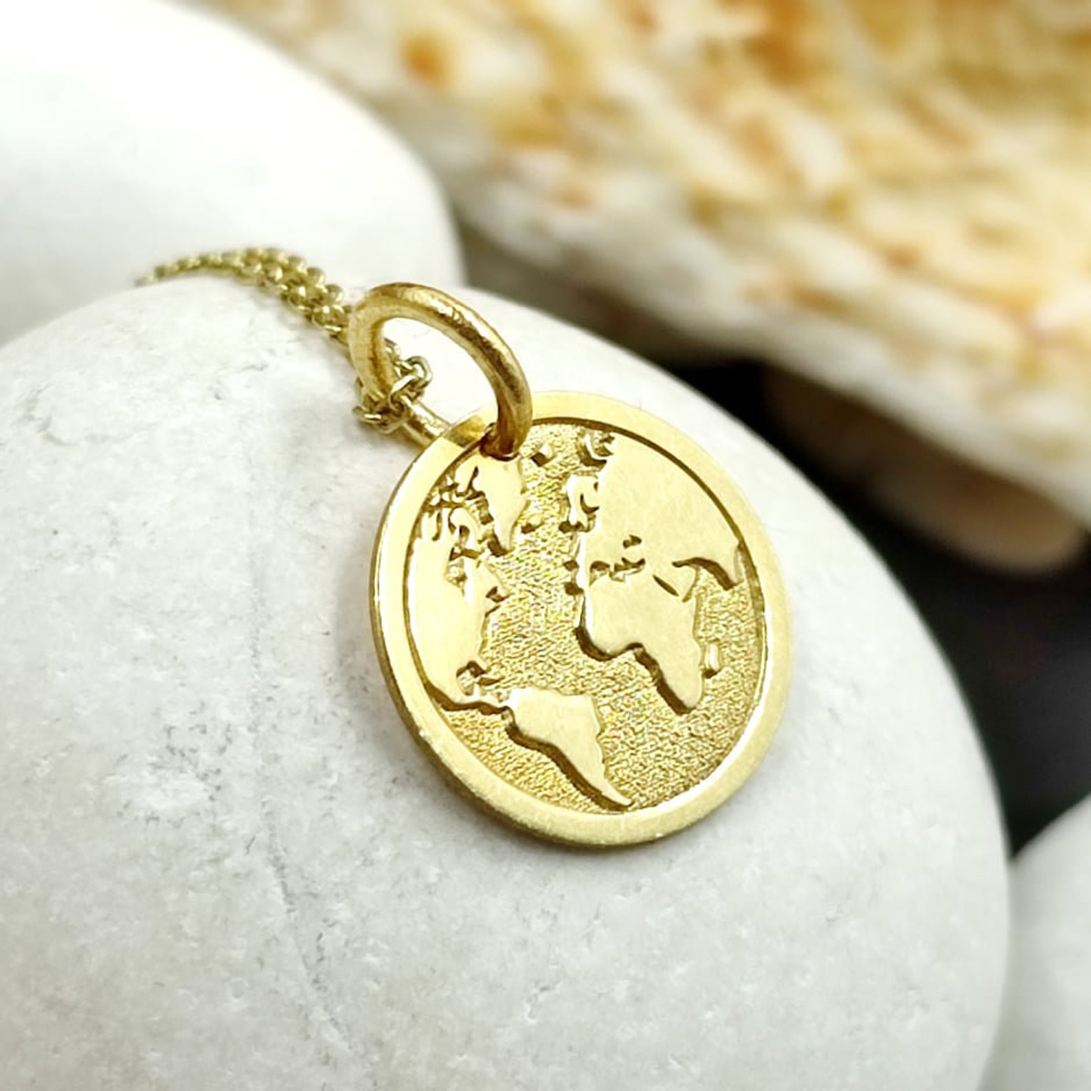 World Map Necklace Travel Necklace Gold 14kdainty Necklace | Etsy