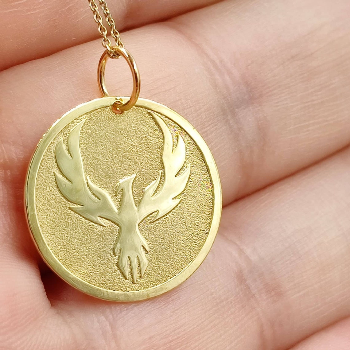 Solid Gold 14k Phoenix Bird Necklace, Personalized Phoenix Gold Pendant ...