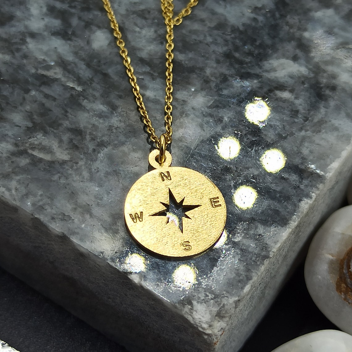 Dainty Compass Necklace Solid Gold 14k Compass Jewelry | Etsy