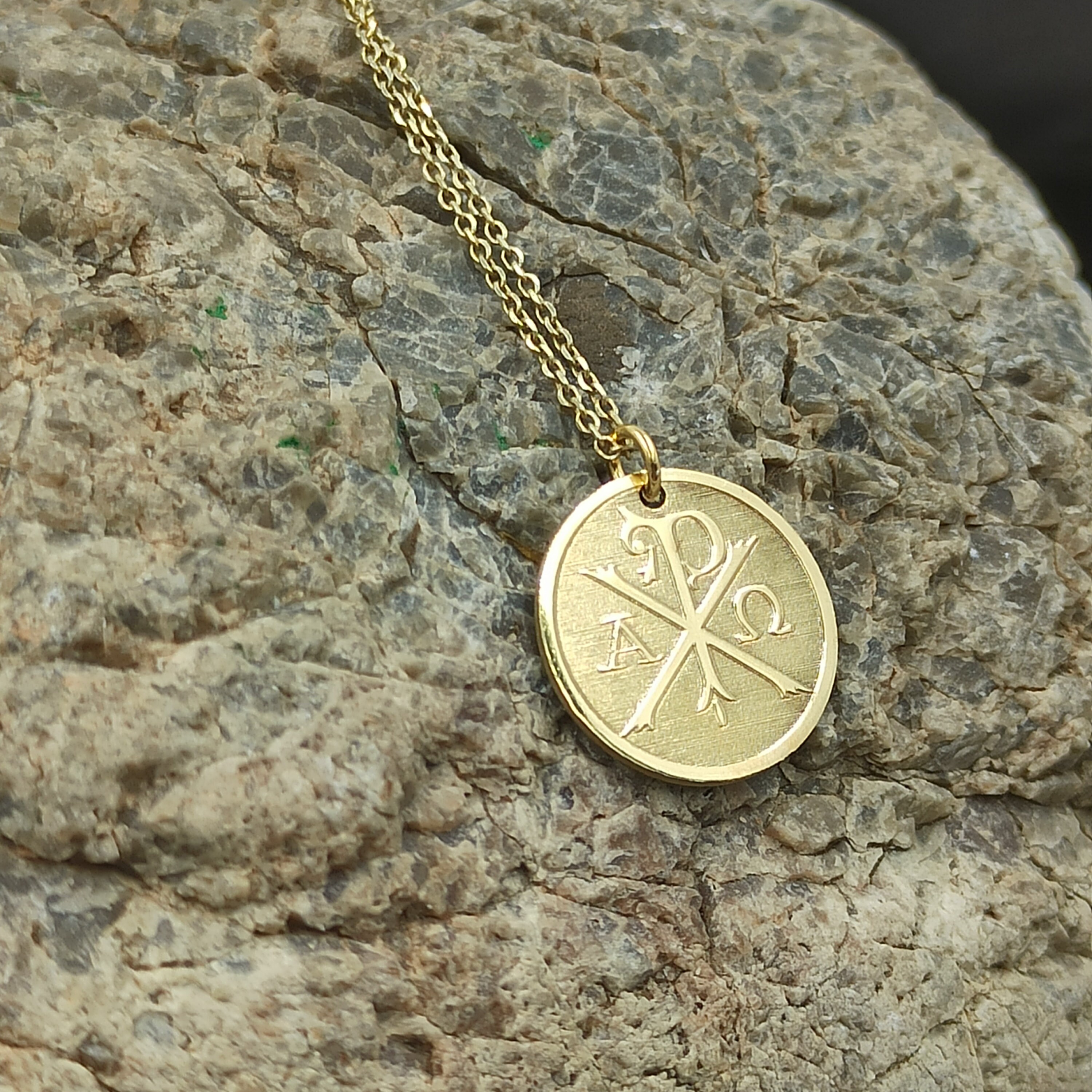 Dainty 14k Solid Gold Chi Rho Cross Necklace Personalized - Etsy