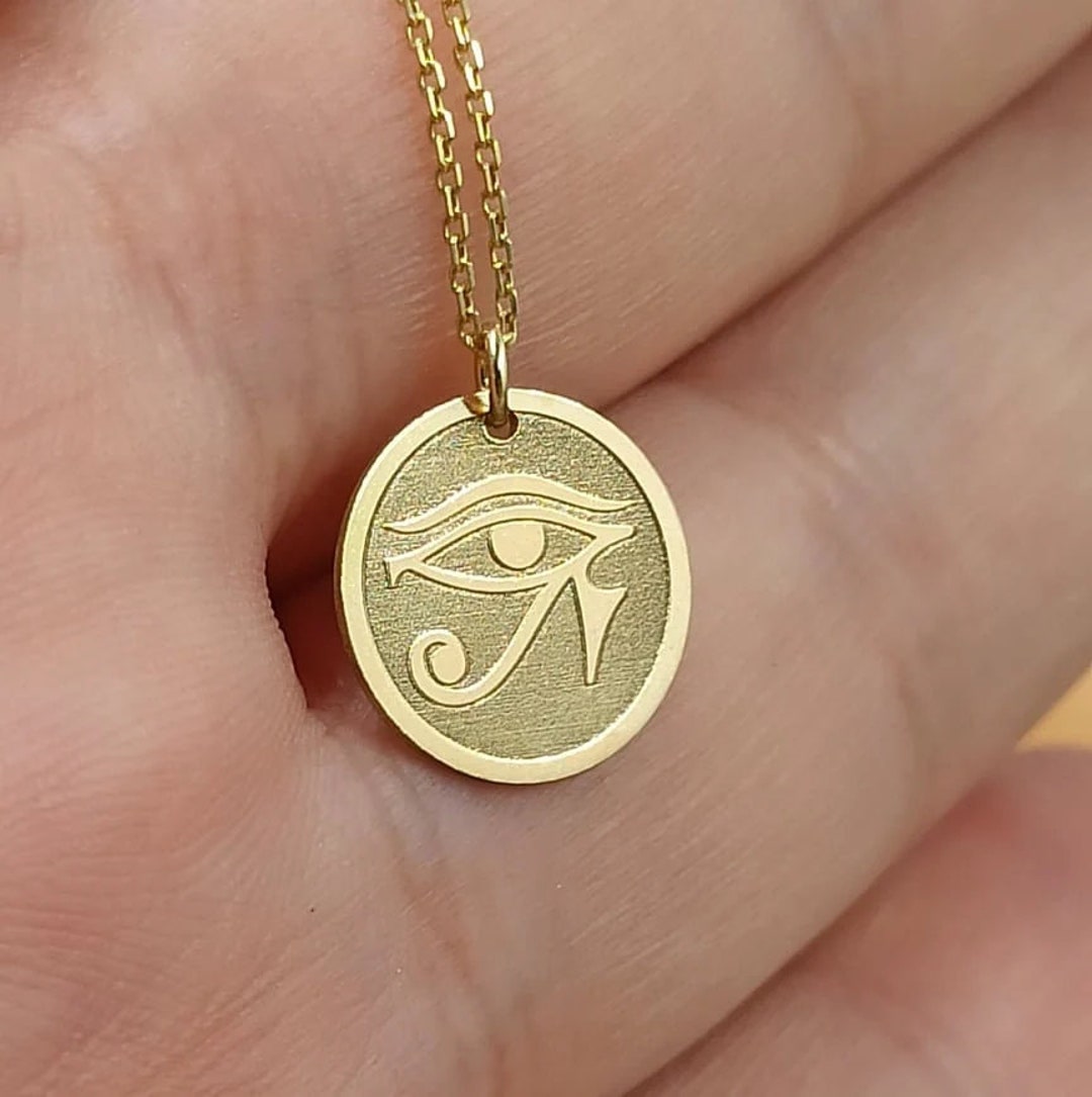 Dainty Eye of Ra Necklace Solid Gold 14k,egyptian Symbols Necklace ...