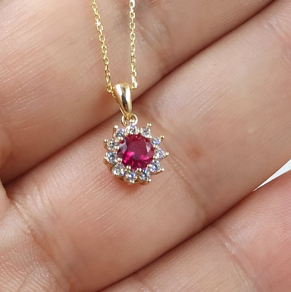 Ruby Necklace solid gold 14k Ruby Pendant Necklace Real Ruby | Etsy