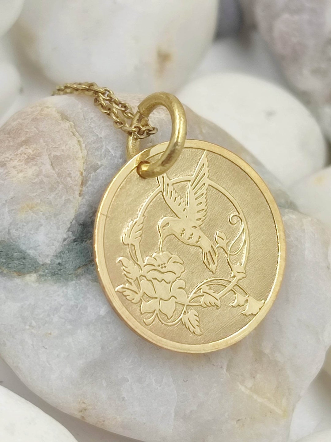 Dainty 14k Solid Gold Hummingbird Necklace, Personalized Hummingbird ...