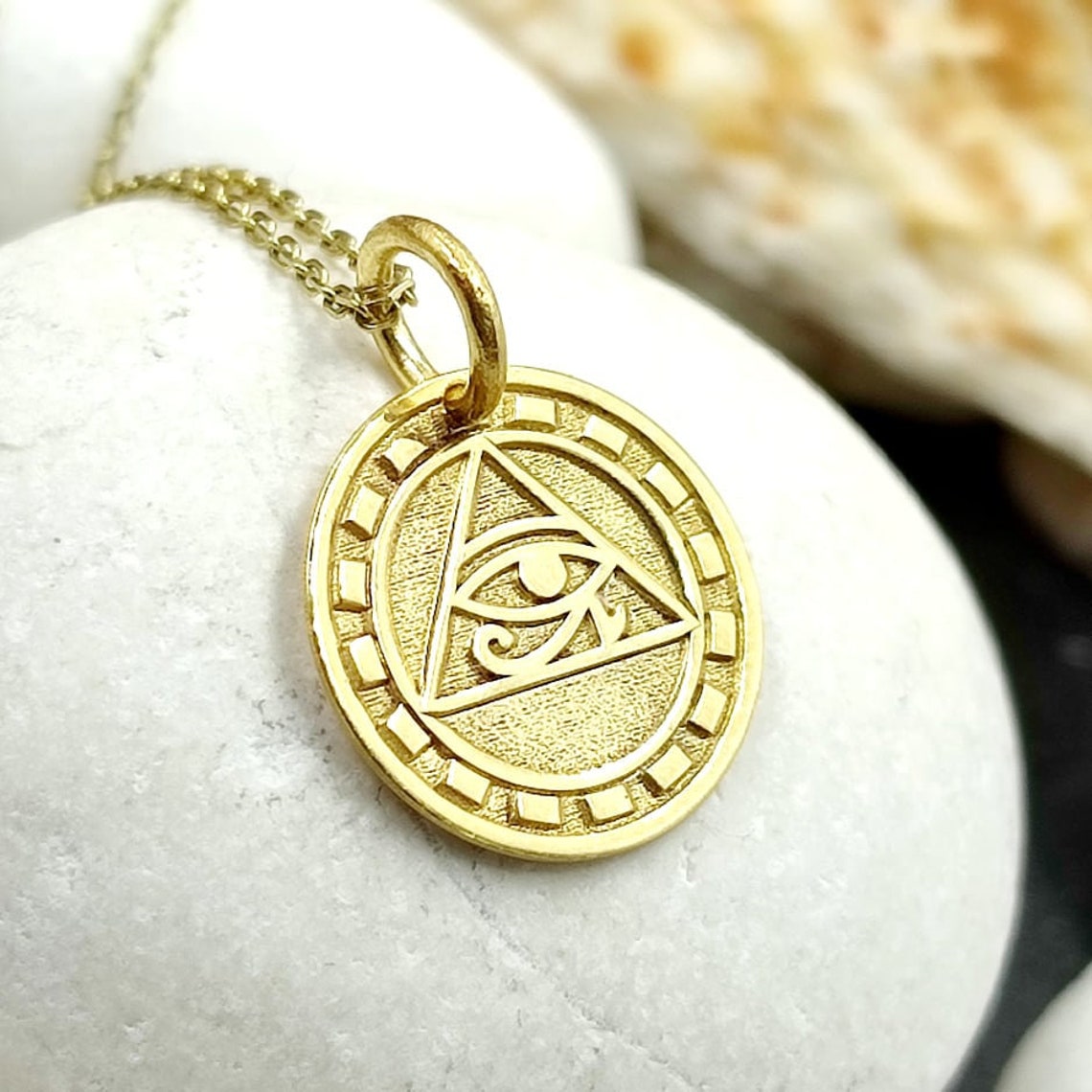Eye of Ra Necklace Solid Gold 14kegyptian Symbols - Etsy