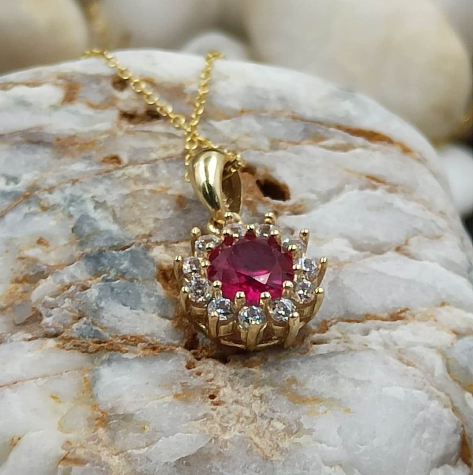 Ruby Necklace solid gold 14k Ruby Pendant Necklace Real Ruby | Etsy