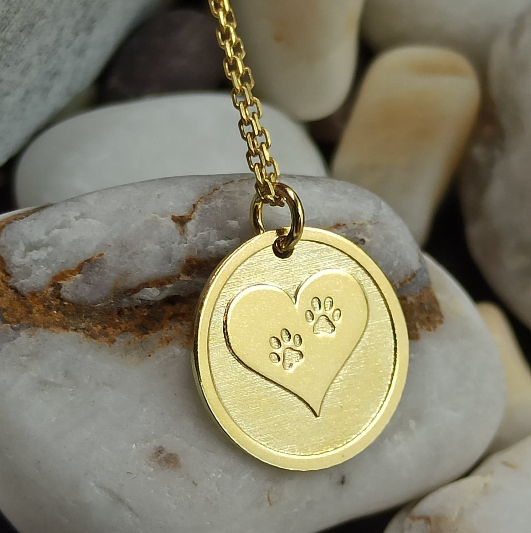 Dainty Heart Dog Print Gold Necklace 14k,(18k),paw Dog Print,gold ...