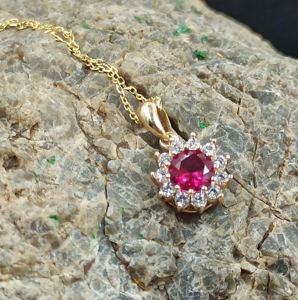 Ruby Necklace solid gold 14k Ruby Pendant Necklace Real Ruby | Etsy