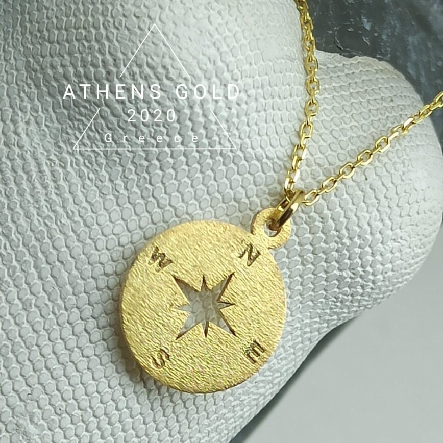 Dainty Compass necklace solid gold 14k compass jewelry | Etsy