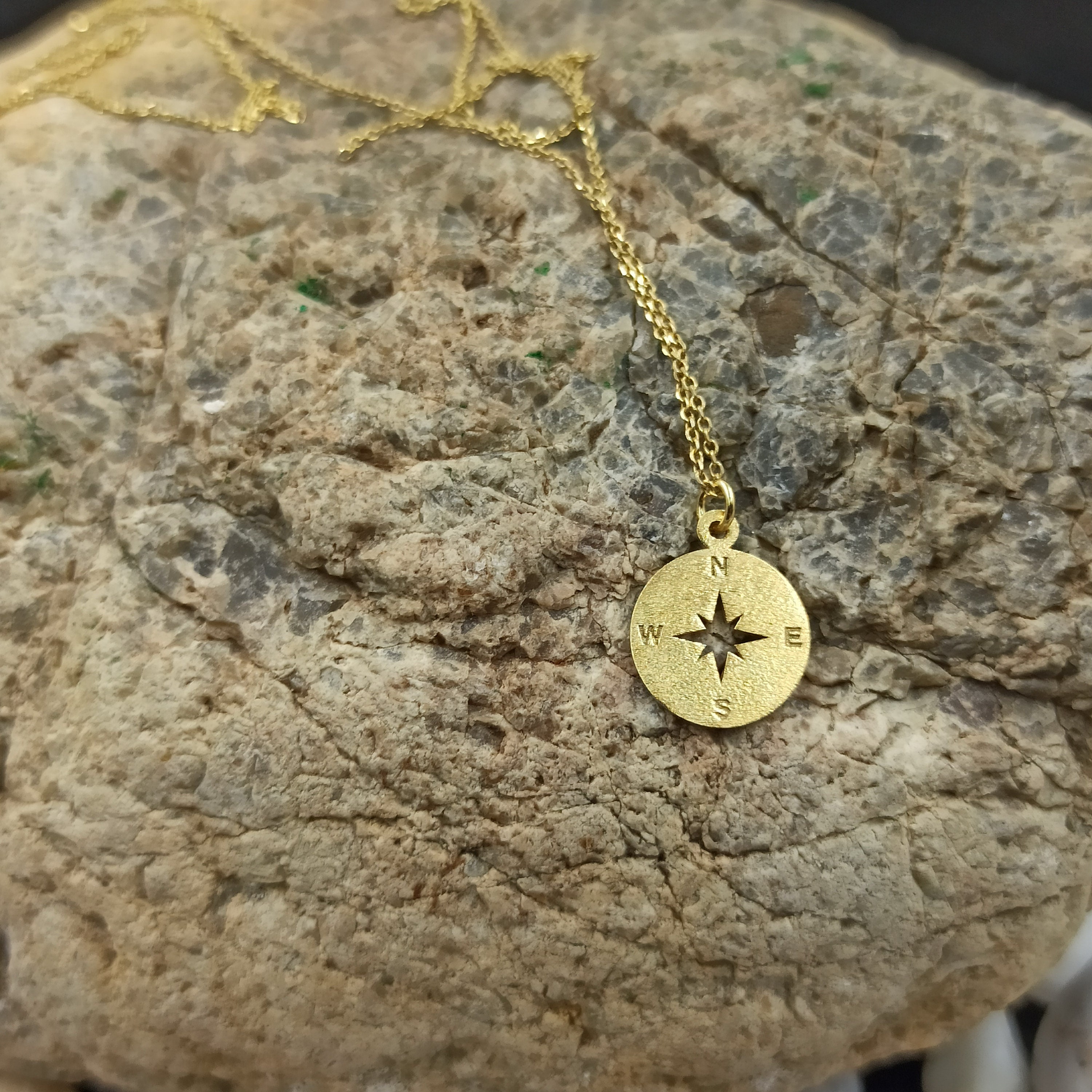 Dainty Compass necklace solid gold 14k compass jewelry | Etsy