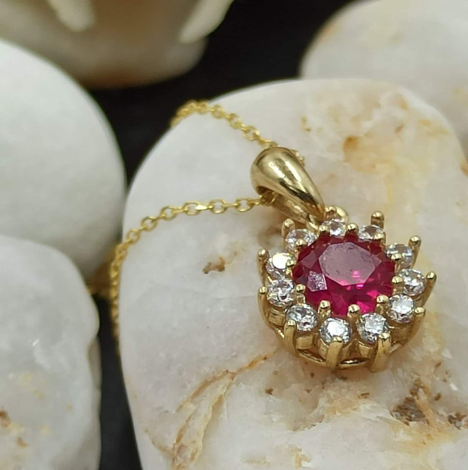 Ruby Necklace Solid Gold 14k Ruby Pendant Necklace Real Ruby | Etsy