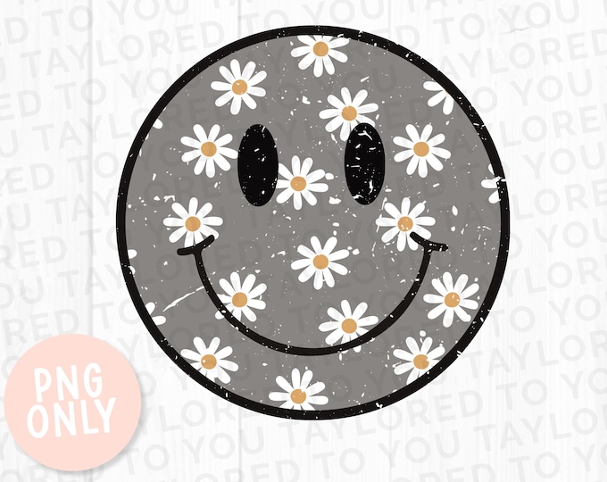 Digital PNG File Daisy Smiley Face, Retro Happy Face, Printable Sticker ...