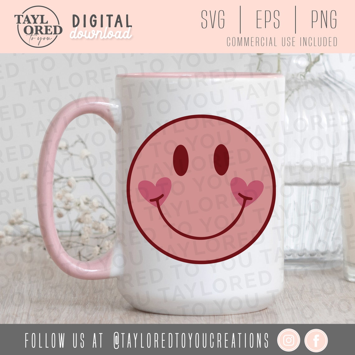 Happy Face SVG Happy Face With Hearts Cut File PNG - Etsy