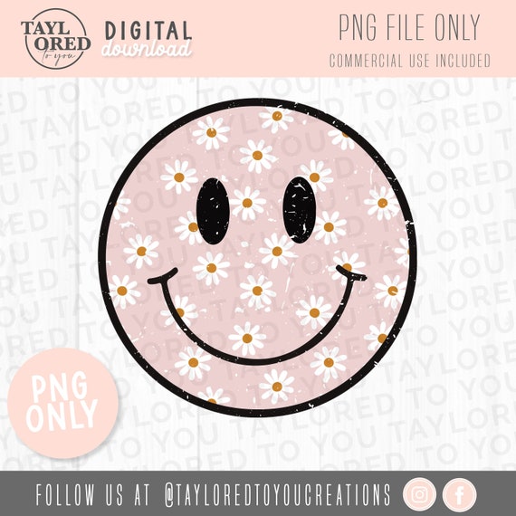 Digital PNG File Distressed Pink Daisy Smiley Face Retro - Etsy